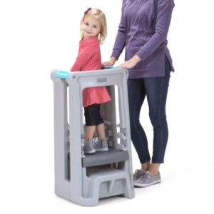 simplay3 toddler tower childrens step stool with three adjustable heights, kids kitchen helper, made in usa, gray