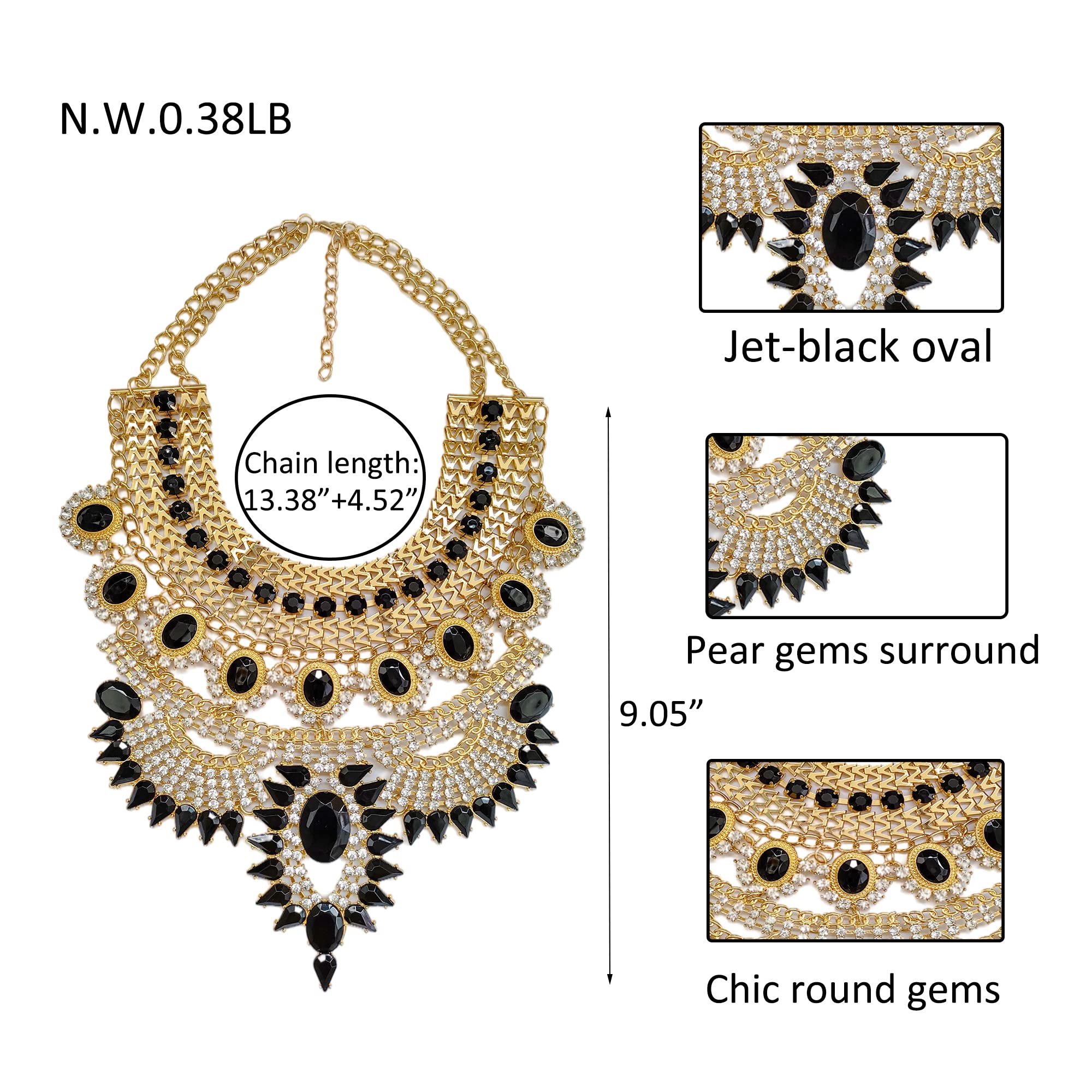 NABROJ Gold Necklace Halloween Jewelry for Women, Statement Black and Gold Choker African Egyptian Bib Collar Necklace Chunky Necklaces Costume Jewelry for Women -HL23 Black and Gold