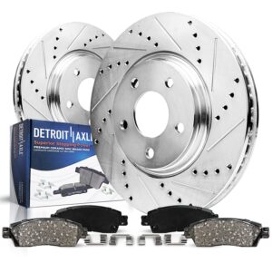 detroit axle - front brake kit for ford explorer flex taurus lincoln mks mkt drilled & slotted disc brakes rotors ceramic brake pads replacement : 12.8" inch rotor