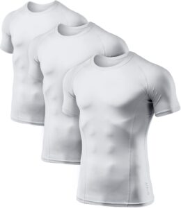 athlio men's cool dry short sleeve compression shirts, sports baselayer t-shirts tops, athletic workout shirt, 3pack tops white/white/white, large