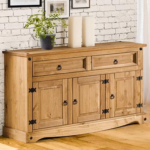 Furniture Dash Solid Wood Storage Cabinet 51.9" W, 16.9" D, 31.7" H - Sideboard Buffet with 3 Doors & 2 Drawers, Ideal for Living Room, Kitchen, Dining Room & Hallway - Antique Brown