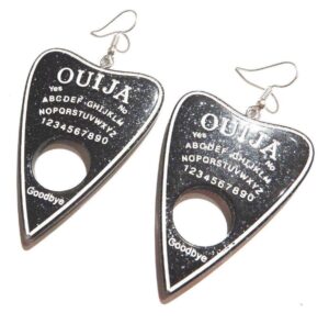 black glitter ouija board planchette earrings on hypoallergenic french ear hooks