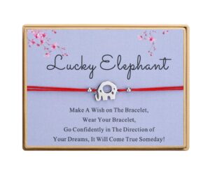 bowisheet good luck elephant bracelet handmade red cord adjustable bracelet with message card gift for women