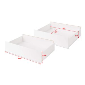 Prepac Select Rolling Storage Drawers for 4-Post Storage Bed, Set of 2 Storage Bed Drawers on Wheels 24.25" D x 39.25" W x 9.75" H, White, WBQK-1303-1