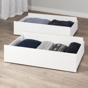 Prepac Select Rolling Storage Drawers for 4-Post Storage Bed, Set of 2 Storage Bed Drawers on Wheels 24.25" D x 39.25" W x 9.75" H, White, WBQK-1303-1