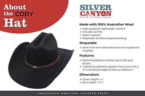 Mens+Wool+Cowboy+Hat+Cody+Brown+Shapeable+Western+Felt+Hats+By+Silver+Canyon