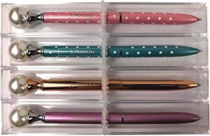 4pcs pearl pen metal ballpoint pen with big pearl funky design queen's scepter crown style office supplies 1.0mm black ink with gift box by kamay's (rose+rose gold+pink+blue)