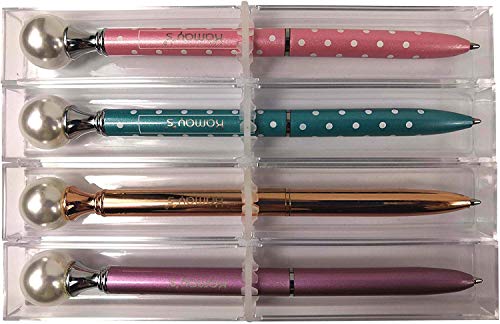 4PCS Pearl Pen Metal Ballpoint Pen with Big Pearl Funky Design Queen's Scepter Crown Style Office Supplies 1.0mm Black Ink with Gift Box by Kamay's (Rose+Rose Gold+Pink+Blue)