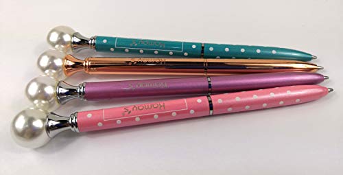 4PCS Pearl Pen Metal Ballpoint Pen with Big Pearl Funky Design Queen's Scepter Crown Style Office Supplies 1.0mm Black Ink with Gift Box by Kamay's (Rose+Rose Gold+Pink+Blue)