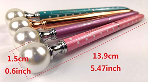 4PCS Pearl Pen Metal Ballpoint Pen with Big Pearl Funky Design Queen's Scepter Crown Style Office Supplies 1.0mm Black Ink with Gift Box by Kamay's (Rose+Rose Gold+Pink+Blue)