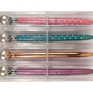 4PCS Pearl Pen Metal Ballpoint Pen with Big Pearl Funky Design Queen's Scepter Crown Style Office Supplies 1.0mm Black Ink with Gift Box by Kamay's (Rose+Rose Gold+Pink+Blue)