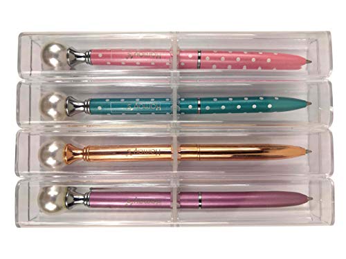 4PCS Pearl Pen Metal Ballpoint Pen with Big Pearl Funky Design Queen's Scepter Crown Style Office Supplies 1.0mm Black Ink with Gift Box by Kamay's (Rose+Rose Gold+Pink+Blue)