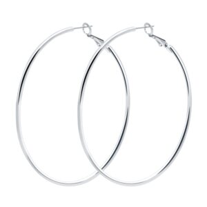 rugewelry 925 sterling silver post hoop earrings,18k white gold plated polished rounded hoop earrings for women, gift box packaging