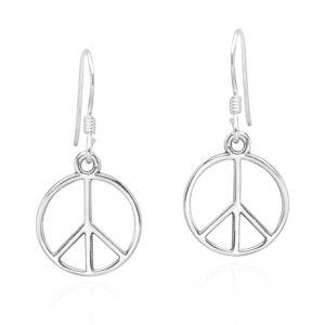 aeravida 925 sterling silver peace symbol dangle earrings | minimalist fashion earrings for women