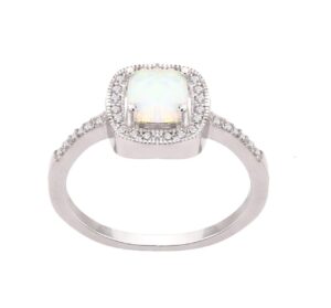 closeoutwarehouse white simulated opal princess halo ring sterling silver size 14