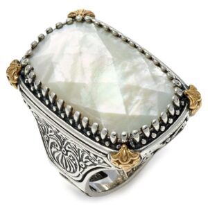 konstantino women's 925 sterling silver, mother of pearl & 18k gold ring, size 7