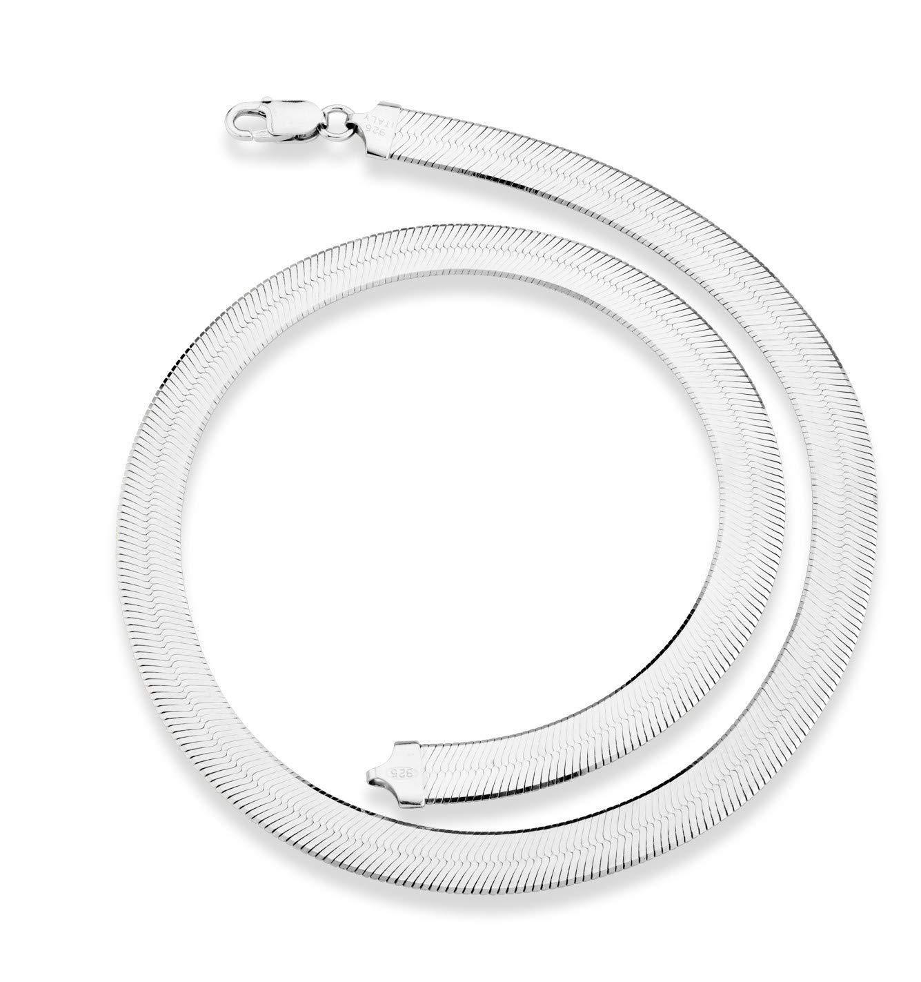 Miabella Solid 925 Sterling Silver Italian 10mm Flat Herringbone Chain Necklace for Women, Made in Italy (Length 20 Inches)