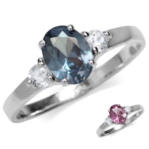 silvershake created color change alexandrite white gold plated 925 sterling silver engagement ring june gemstone birthstone size 8.5