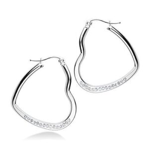 555Jewelry Womens Stainless Steel CZ Hypoallergenic Comfort Elegant Gift Jewelry Accessory Lightweight Hinged Durable Heart Shape Love Dressy Classic Large Hoop Fashion Earrings, Silver