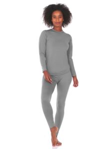 thermajane long johns thermal underwear for women fleece lined base layer pajama set cold weather (xx-small, grey)