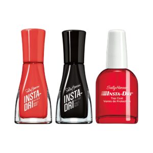 sally hansen insta-dri®, hail cherry and black and top coat, quick dry, long lasting, streak-free shine, nail polish variety pack