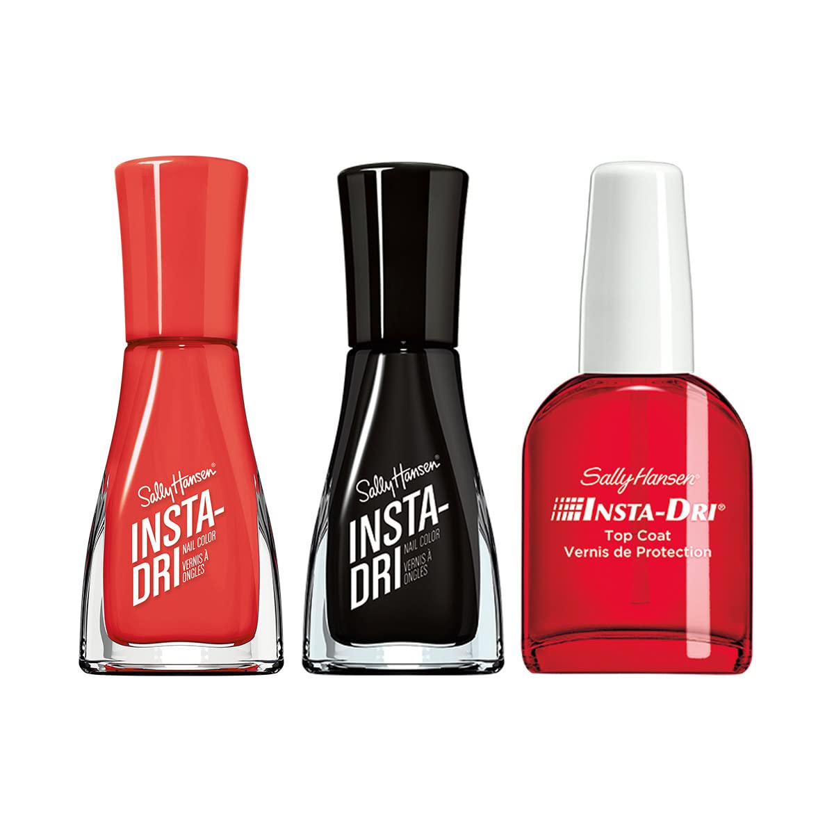 Sally Hansen Insta-Dri®, Hail Cherry and Black and Top Coat, Quick Dry, Long Lasting, Streak-Free Shine, Nail Polish Variety Pack