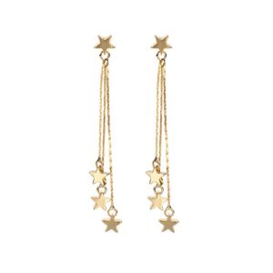 lucky star pendant tassel dangle earrings fashion long shooting star drop earrings stud for women (gold)