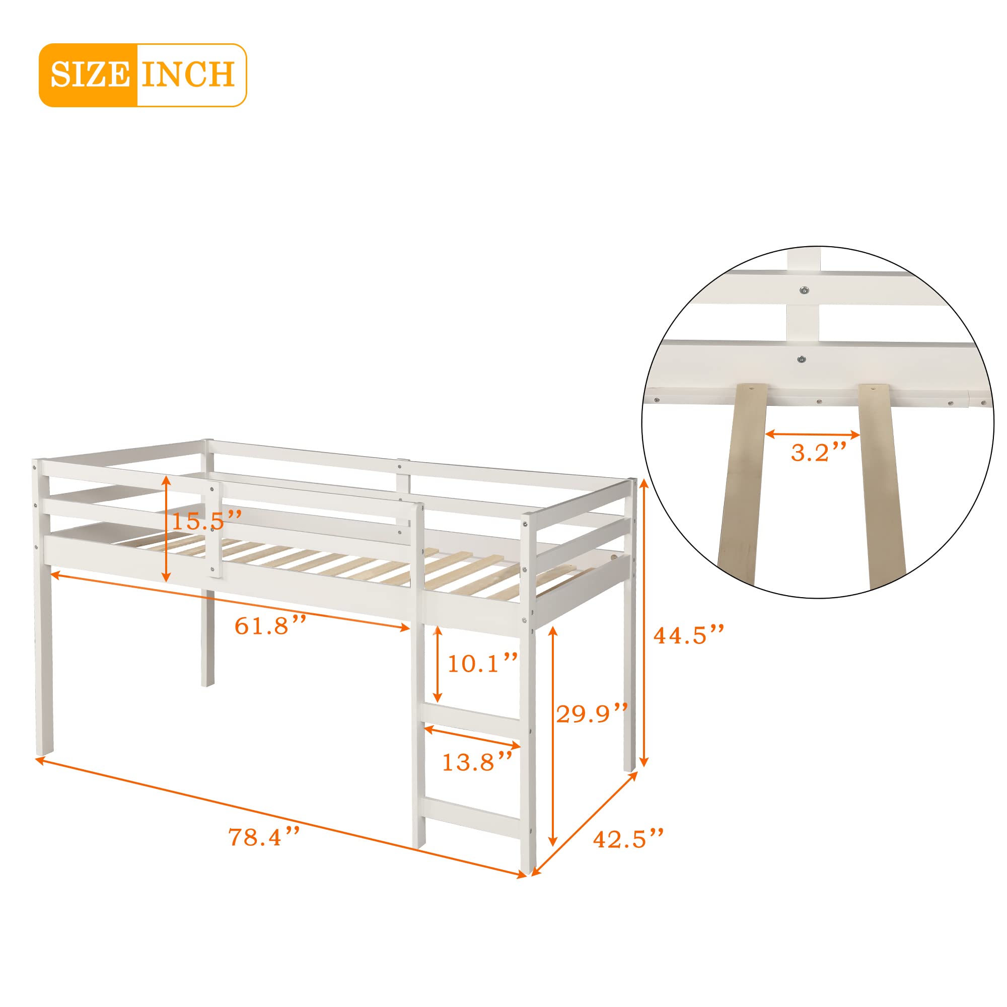 Harper & Bright Designs Low Study Twin Loft Bed with Cabinet and Rolling Portable Desk, White