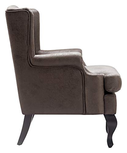 Serta Mason Sofa Collection Faux-Leather Upholstery, Brass Nailhead Accents, Solid Wood Legs, Button-Tufted Wingback Armchair, Dark Brown