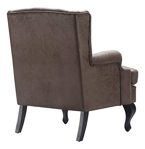 Serta Mason Sofa Collection Faux-Leather Upholstery, Brass Nailhead Accents, Solid Wood Legs, Button-Tufted Wingback Armchair, Dark Brown