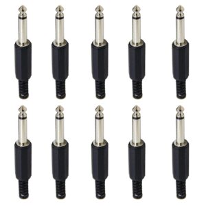 Ancable 10-Pack 1/4-Inch Mono Phone Plug, Solder Type Cost-Effective Plastic 6.35mm TS Connector with Shrinkle Tube for Guitar, Instrument, Speaker/Microphone/Patch Cables