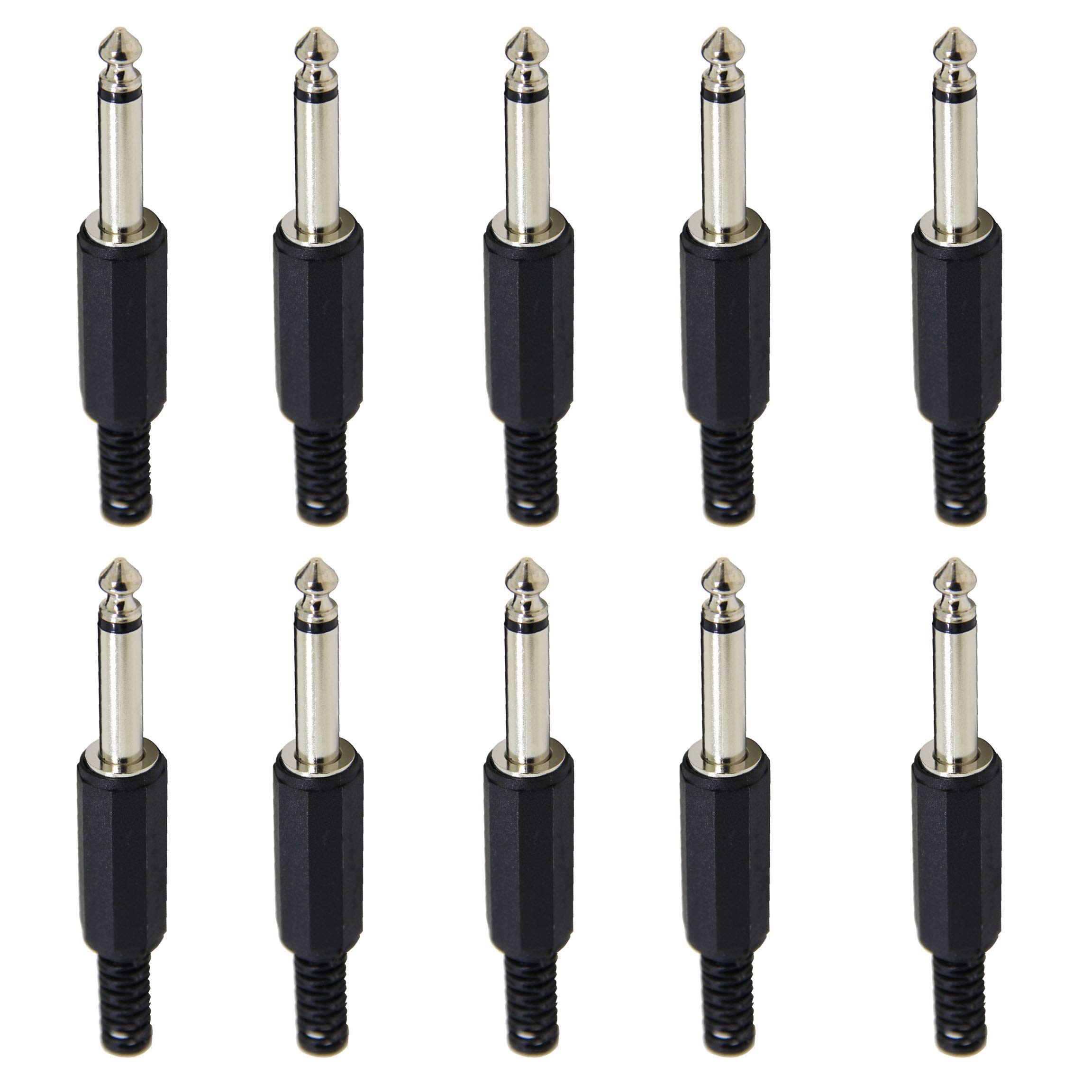 Ancable 10-Pack 1/4-Inch Mono Phone Plug, Solder Type Cost-Effective Plastic 6.35mm TS Connector with Shrinkle Tube for Guitar, Instrument, Speaker/Microphone/Patch Cables