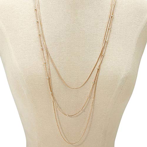 COLORFUL BLING Multilayer Choker Long Chain Tassel Pendant Necklace for Women Beads Necklace Long Bar Charm Chain Jewelry (A Gold three layer)