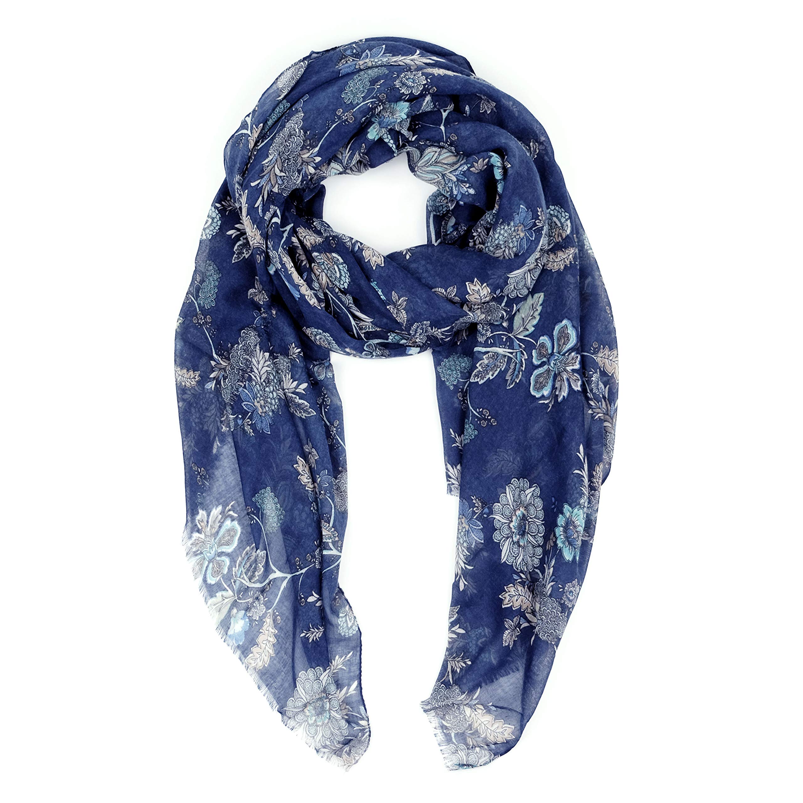 MIMOSITO Scarfs for Women Lightweight Floral Flower Fall Winter Fashion Wrap Shawl (Blue Floral)