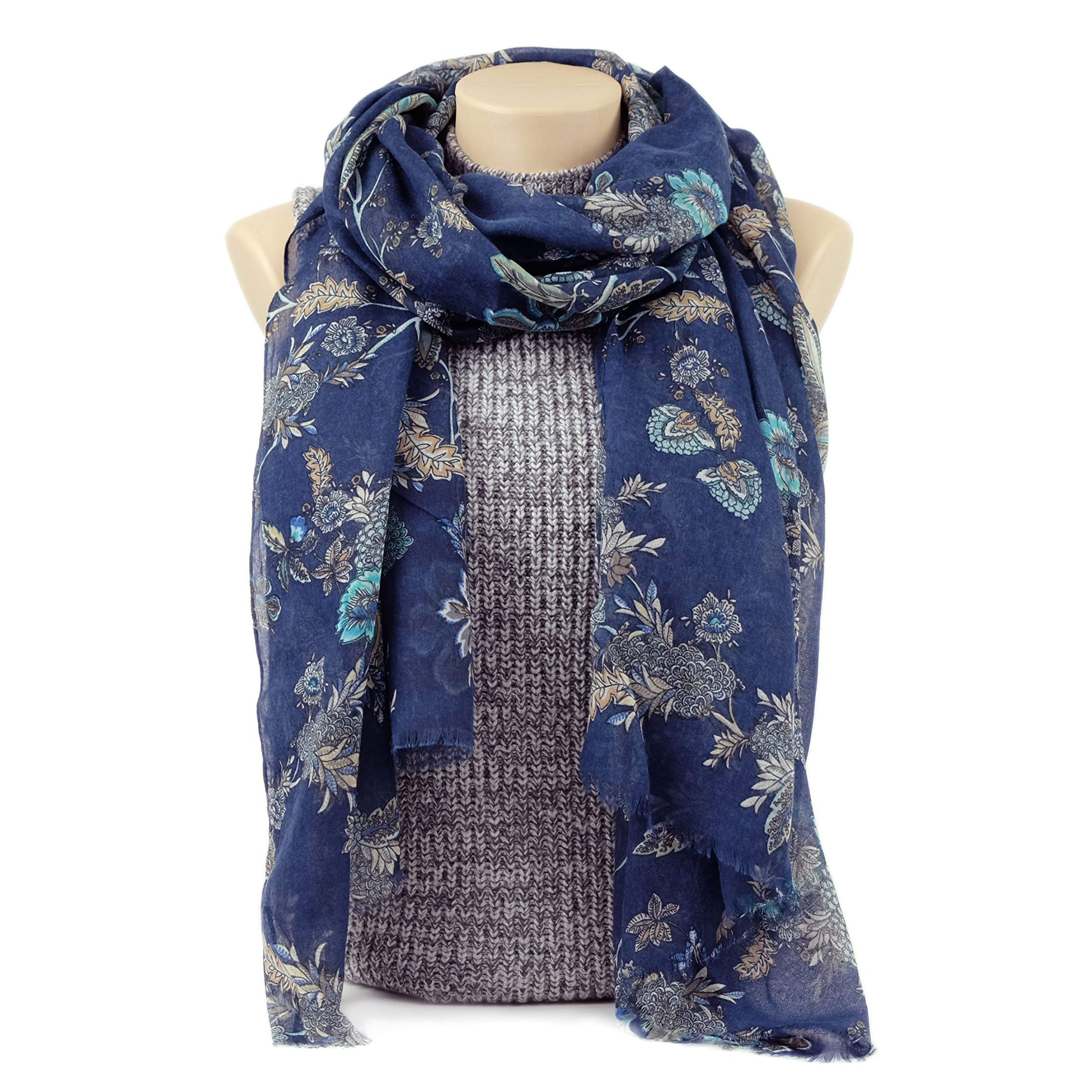 MIMOSITO Scarfs for Women Lightweight Floral Flower Fall Winter Fashion Wrap Shawl (Blue Floral)