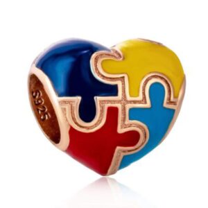 artcharm colorful autism awareness puzzle charms heart love beads - 925 sterling silver bead - fits european charm beads