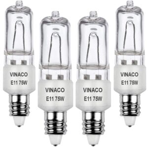 vinaco e11 bulb, jde11 120v 75w halogen light bulbs t4 e11 bulb with e11 mini candelabra base, high output 1150lm e11 halogen bulb, 4pcs e11 light bulb with warm white