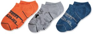 under armour youth phenom no show socks, 3-pairs , heather blue assorted , small