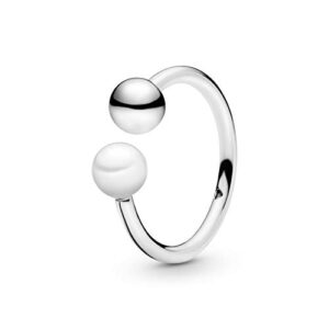 pandora jewelry open white freshwater cultured pearl ring in sterling silver, size 6