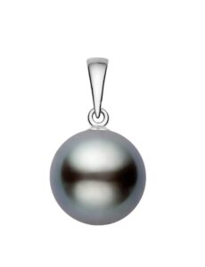 14k white gold gray tahitian cultured pearl pendant for women aa+ quality (9-10mm) - premiumpearl