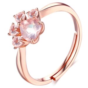 meow star cat paw ring rose gold rings pink crystal rings cubic zirconia cat ring for women cat lovers (rose gold 5#)