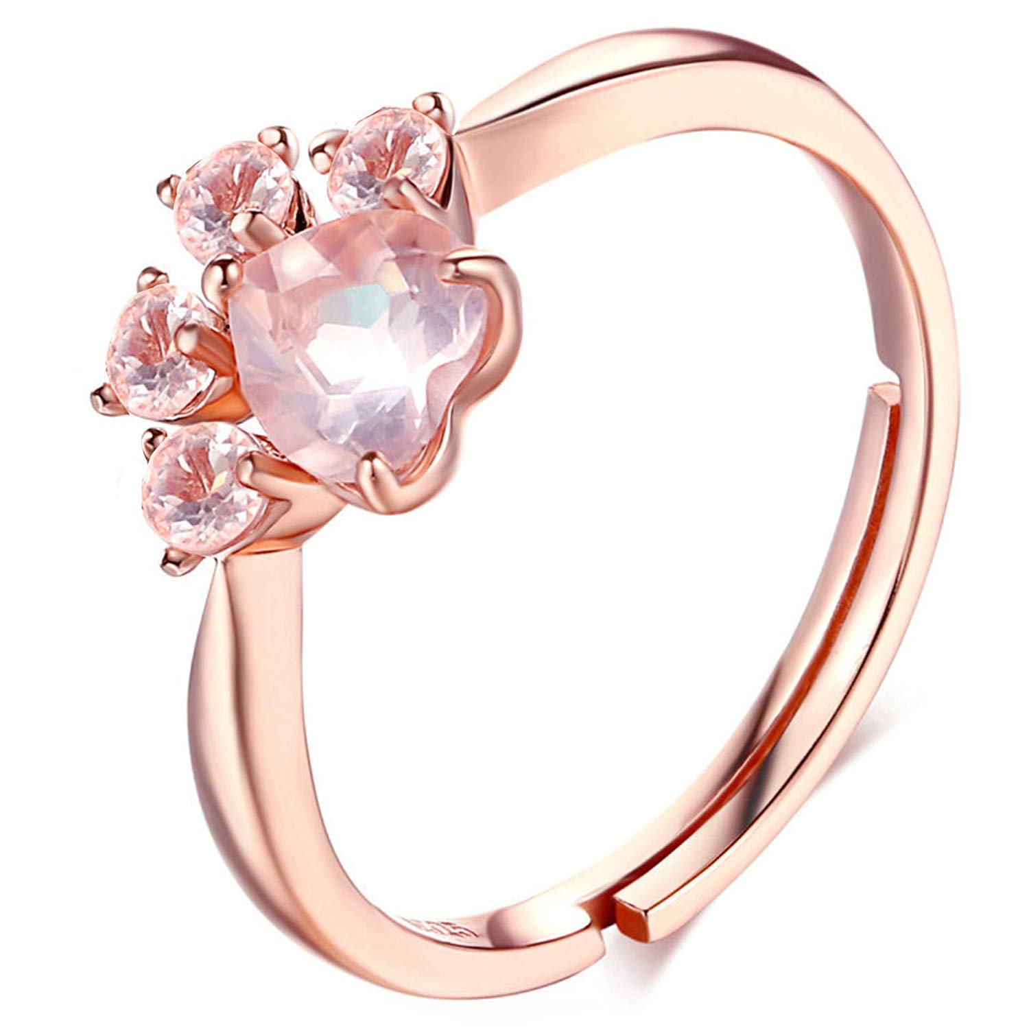 Meow Star Cat Paw Ring Rose Gold Rings Pink Crystal Rings Cubic Zirconia Cat Ring for Women Cat Lovers (Rose Gold 5#)