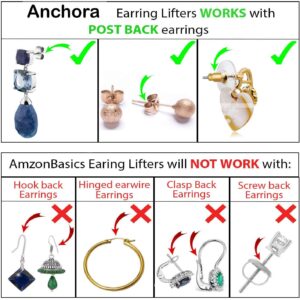 ANCHORA Original Earring Backs for Droopy Ears | Earring Lifters for Heavy Earring | Earing Lifter Backs Backs | Earlobe Secure