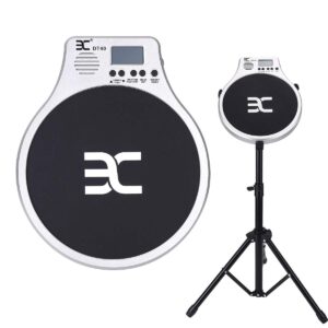 ex electronic practice drum pad with stand and bag and drumsticks - portable practice pad training set for kids and beginners - quiet design with built-in metronome and realistic feel