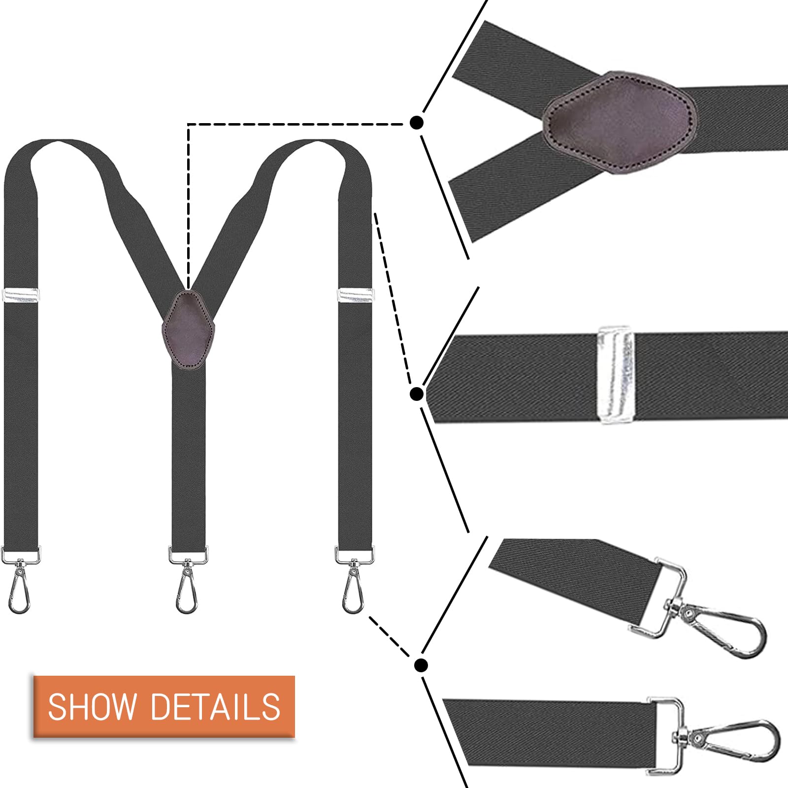 SupSuspen Y-Back Suspenders 1.4'' Heavy Duty Braces&3 Swivel Hooks on Belt Loops