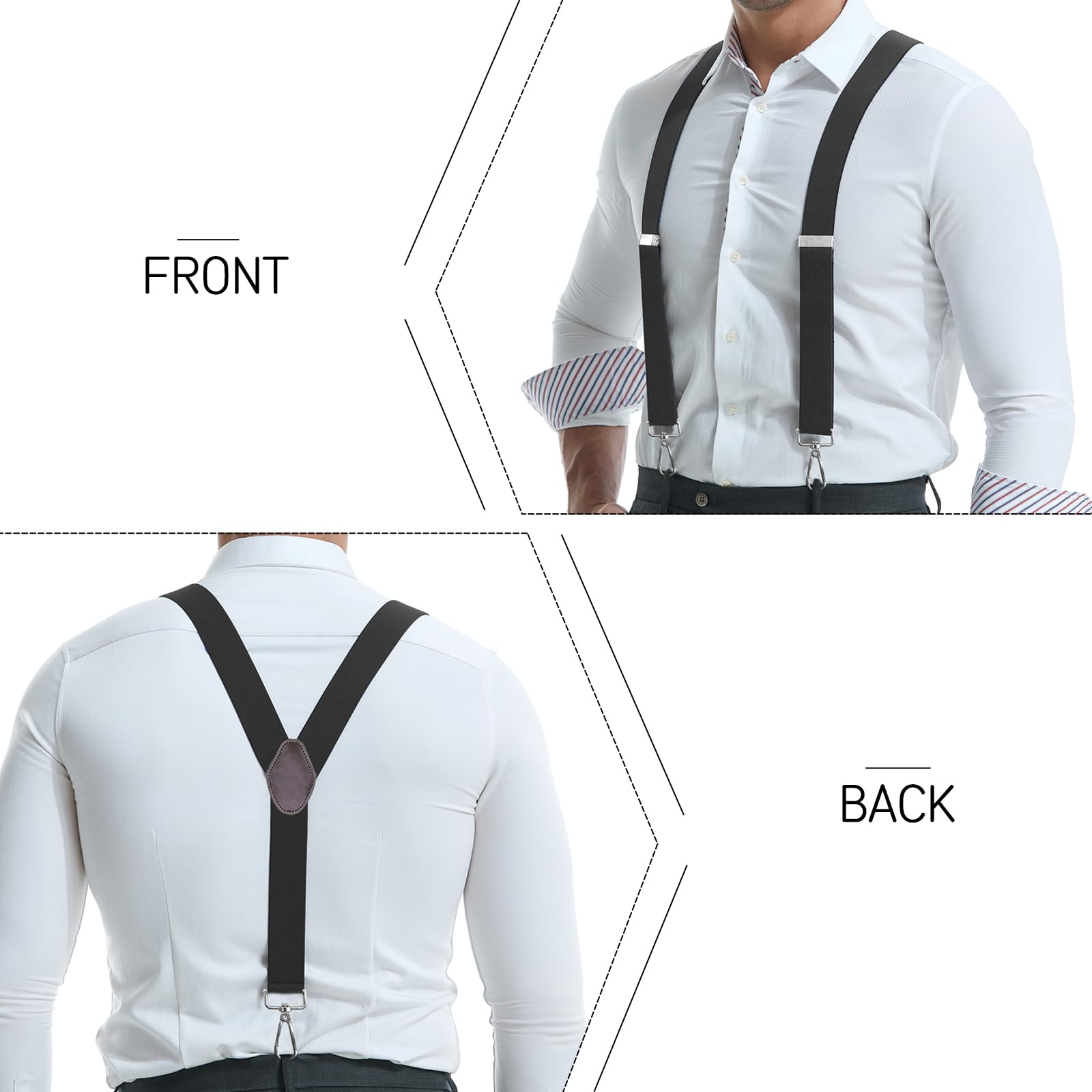 SupSuspen Y-Back Suspenders 1.4'' Heavy Duty Braces&3 Swivel Hooks on Belt Loops