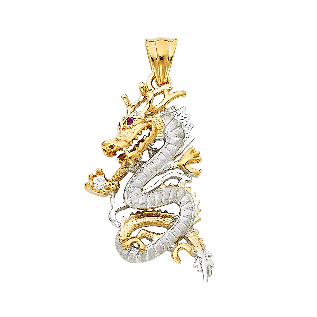 14k Two Tone Gold CZ Dragon Pendant