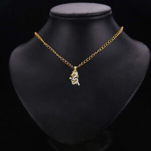 14k Two Tone Gold CZ Dragon Pendant