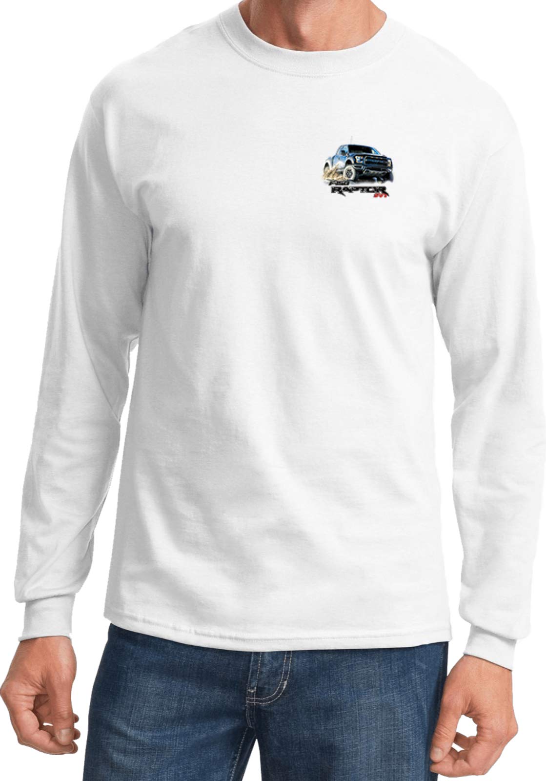 Ford F-150 Raptor Pocket Print Long Sleeve Shirt, White Medium