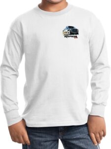 ford f-150 raptor pocket print youth kids long sleeve shirt, white medium